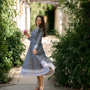 Haima-dress,calf Length,ikat,hand Loom,bohemian,grey,white,casual ...