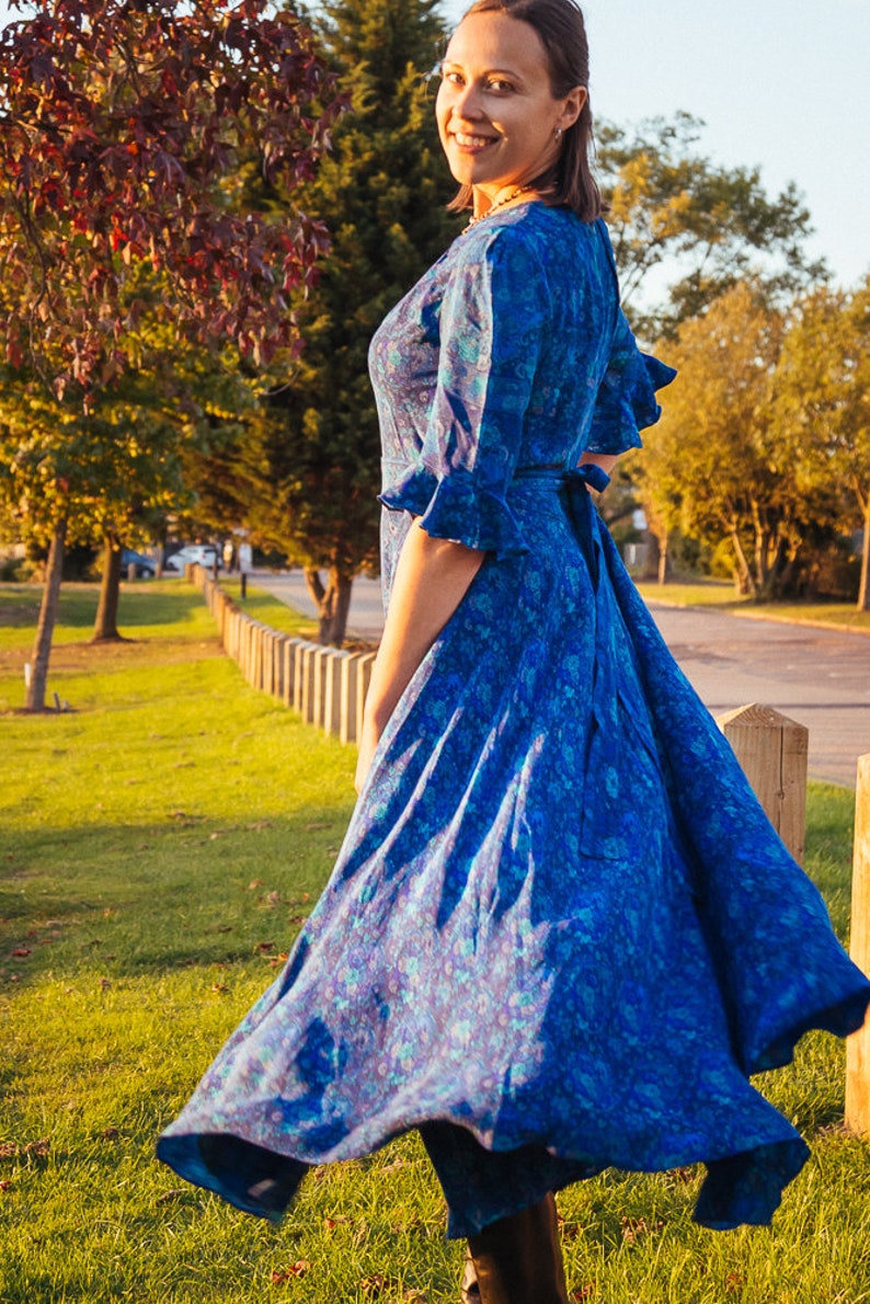 Neelam-pure Silk Dress,full Length,bohemian,casual,occasional,floral ...