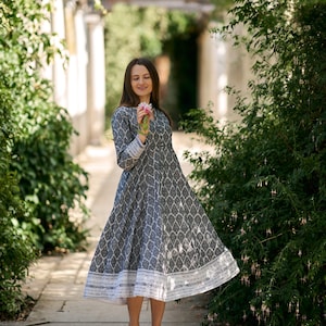 Haima-dress,calf Length,ikat,hand Loom,bohemian,grey,white,casual ...