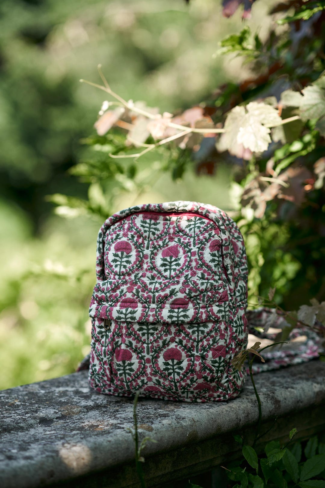New Silene Hand Block Printed Mini Backpack,quilted,floral,pure Cotton ...