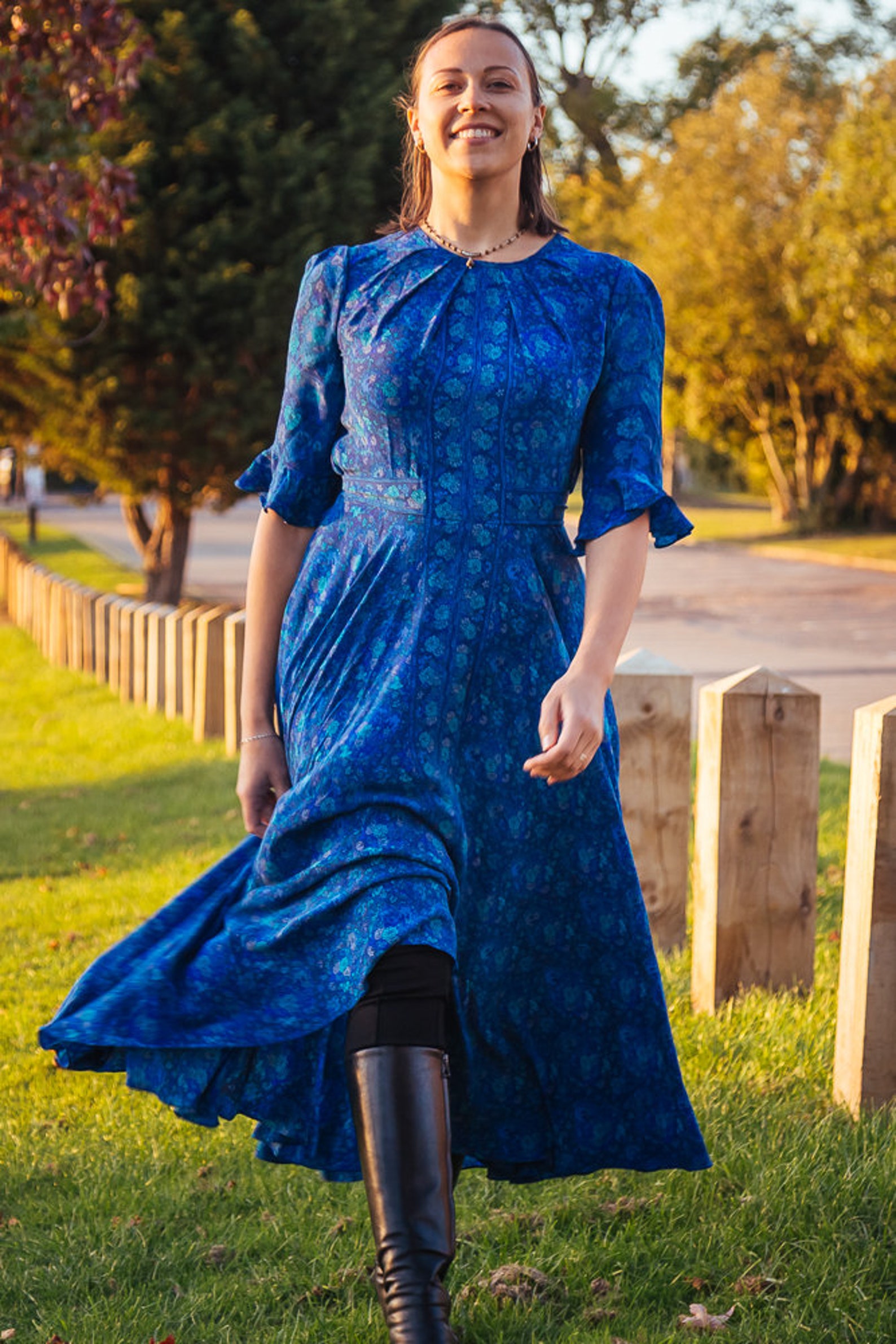 Neelam-pure Silk Dress,full Length,bohemian,casual,occasional,floral ...