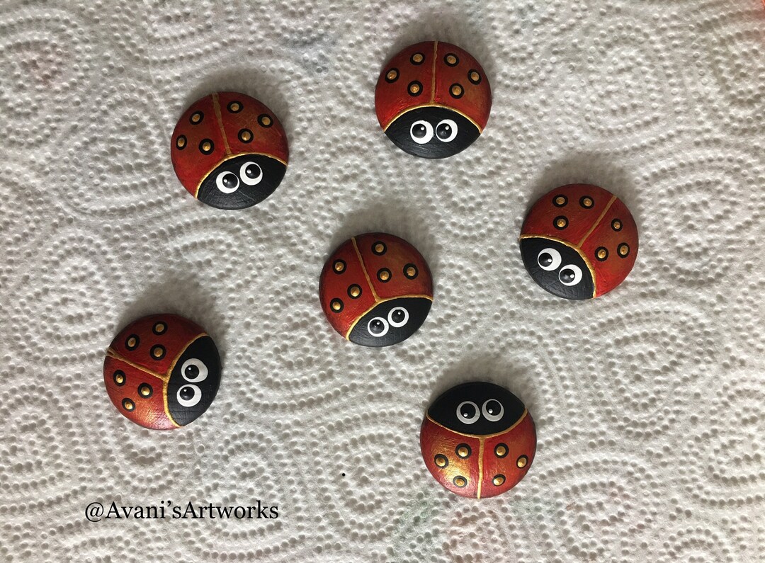 Ladybug Magnets, Handpainted Small Dot Paintings, Acrylic Paintings,dot ...