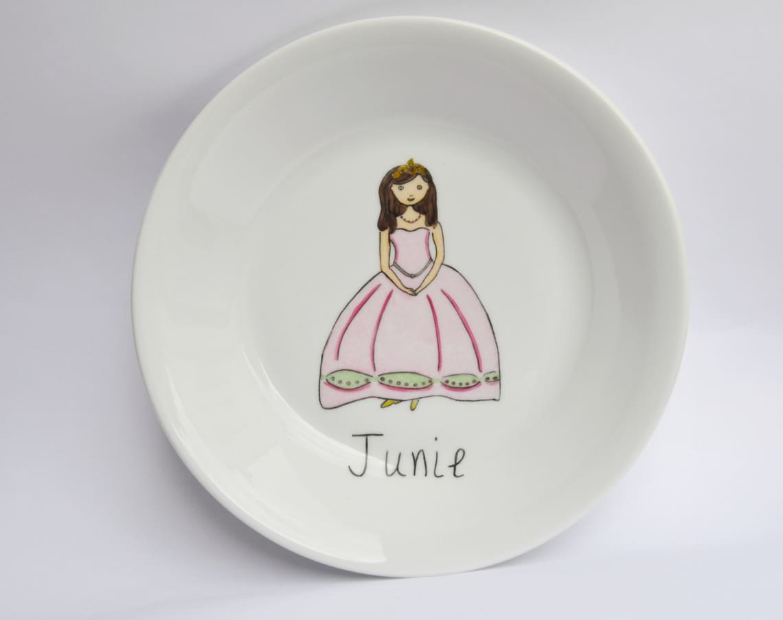 Porcelain Plate for a Little Girl Princess Drawing Crown Pink | Etsy
