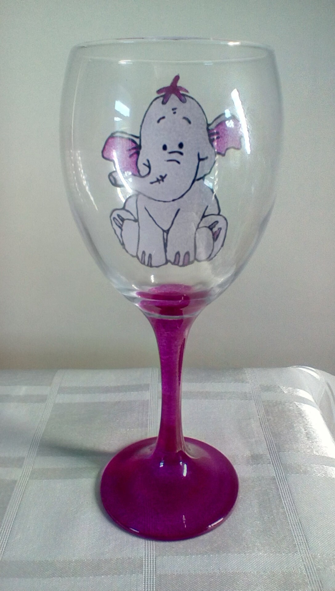 Heffalump From Winnie the Pooh Cute Large Hand Painted Wine Glass With ...