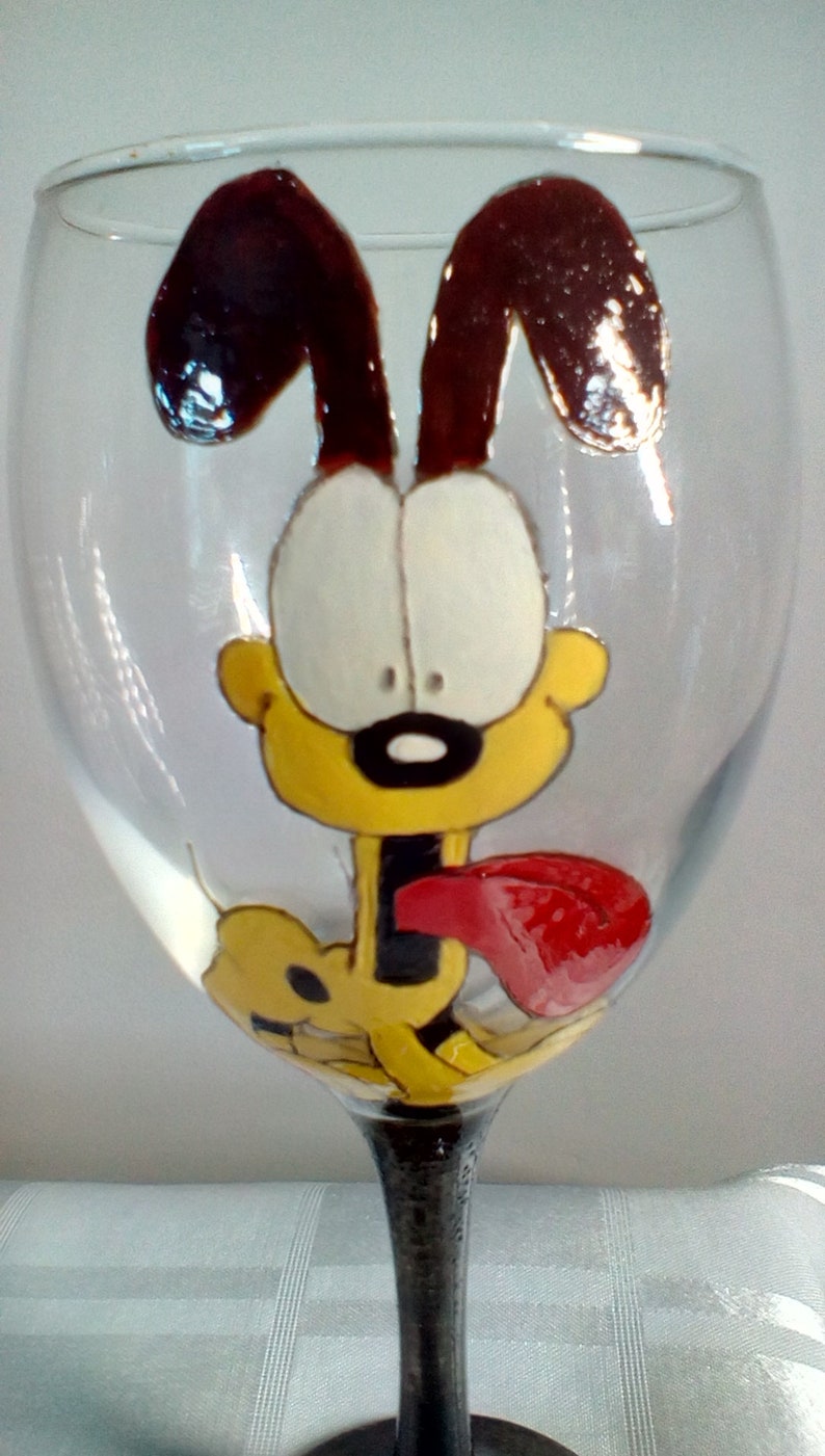 Garfield and Odie Pair of Large Hand Painted Wine Glasses With Black ...