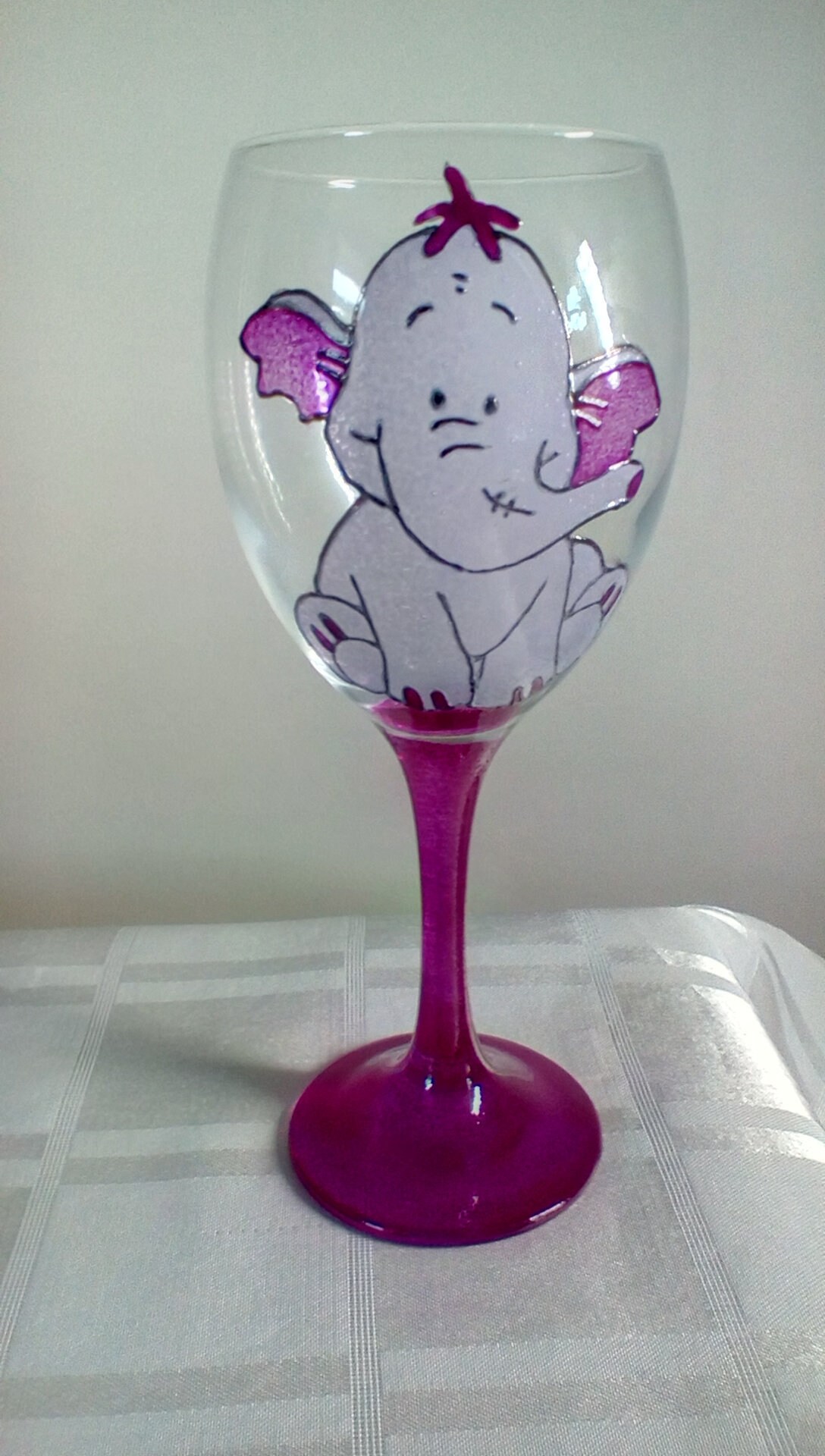 Heffalump From Winnie the Pooh Cute Large Hand Painted Wine Glass With ...