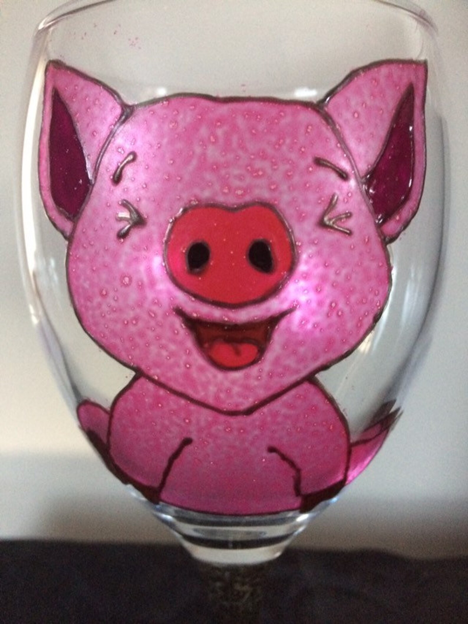 Cute Pink Pig Large Hand Painted Wine Glass - Etsy