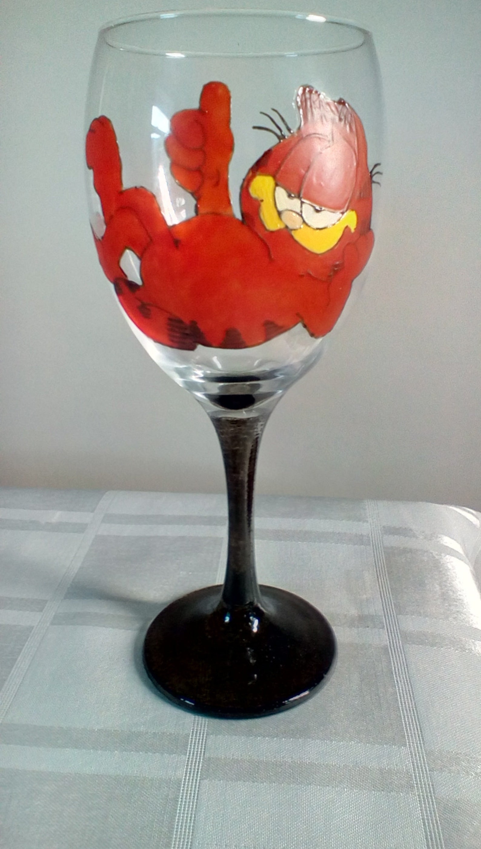 Garfield Large Hand Painted Wine Glass with Black Stem and | Etsy