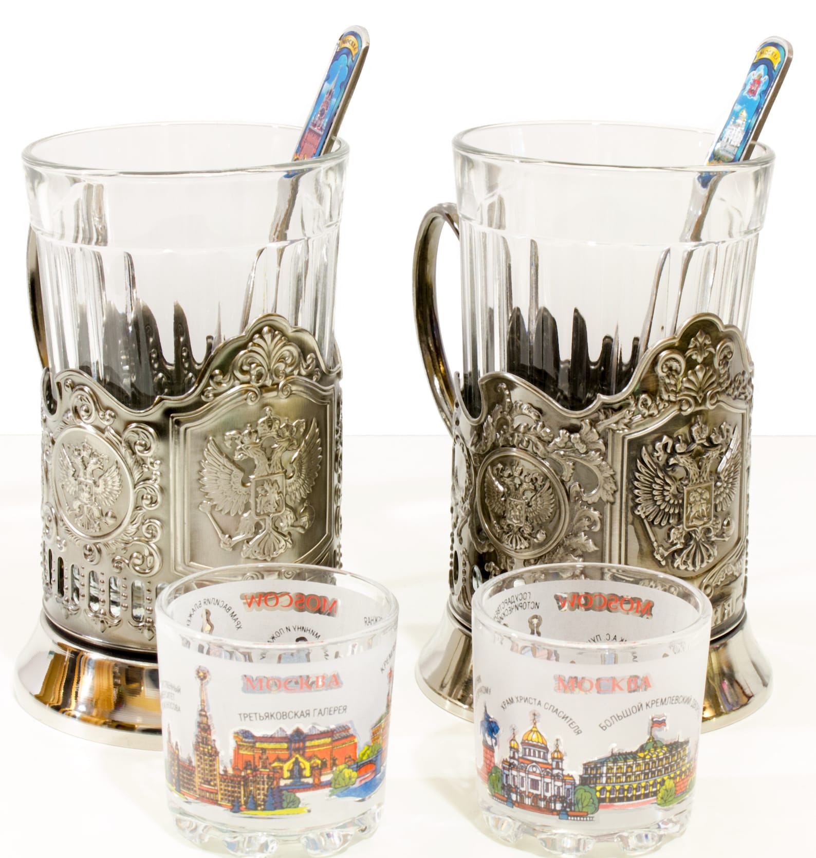 Russian Tea Glass Ware Set 2x Glassholder Glass Decorated Etsy