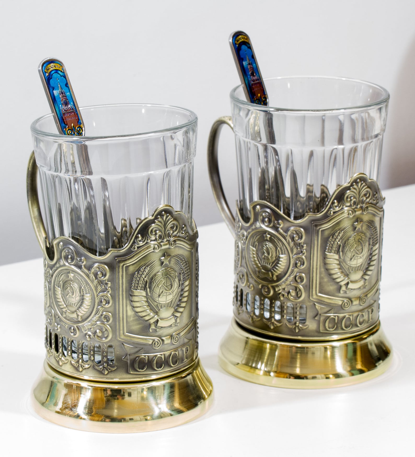 Russian Tea Glassware Set 2x Glassholder Glass Decorated Etsy