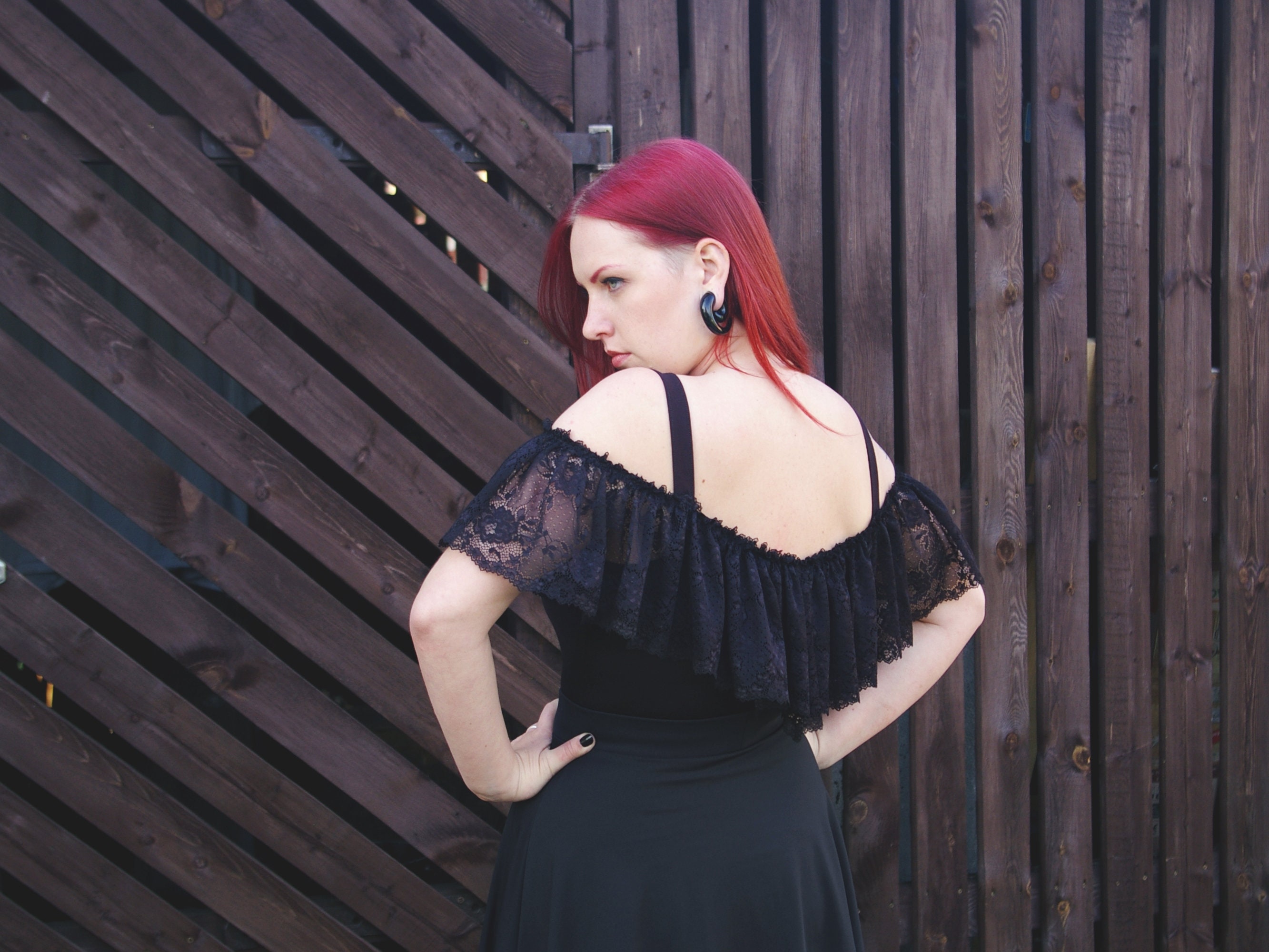 Black Lace Off Shoulder Ruffle Top With Straps - Etsy