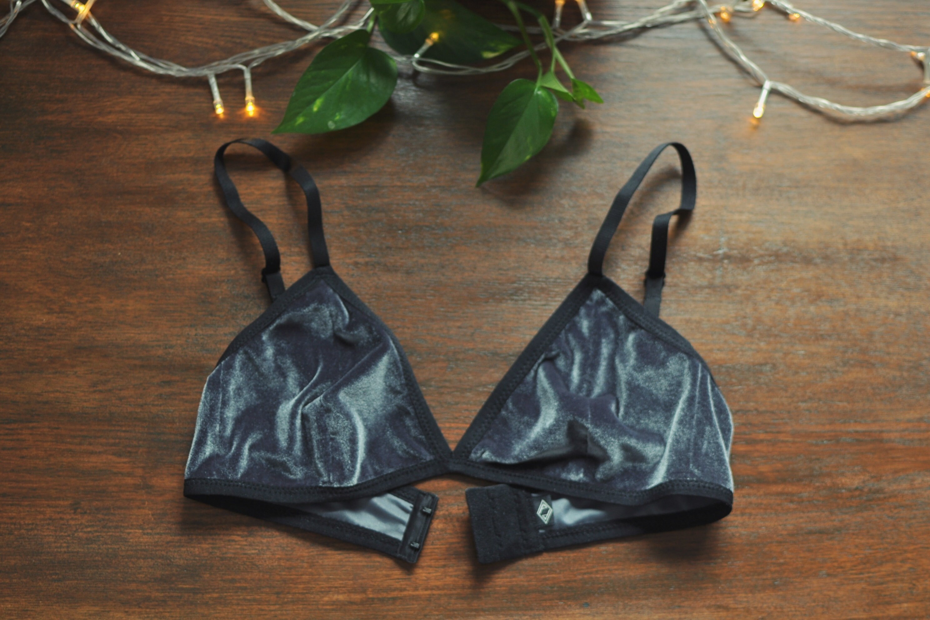Steel Grey Velvet Triangle Bralette Soft Bra With Black - Etsy Canada