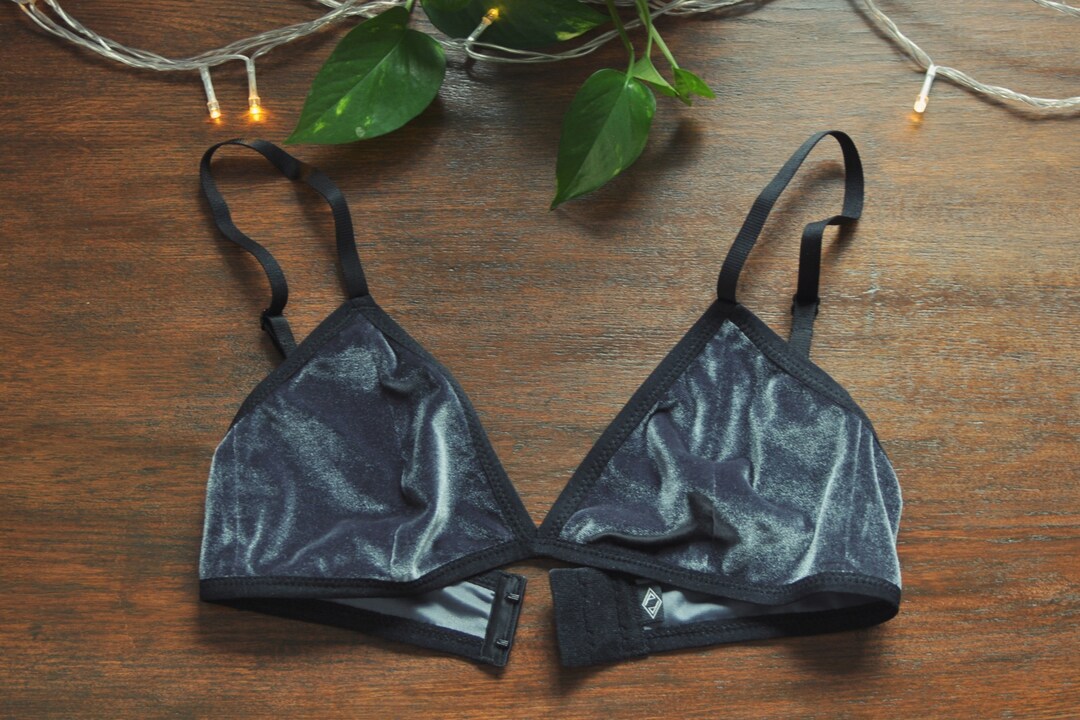 Steel Grey Velvet Triangle Bralette Soft Bra With Black Elastics - Etsy