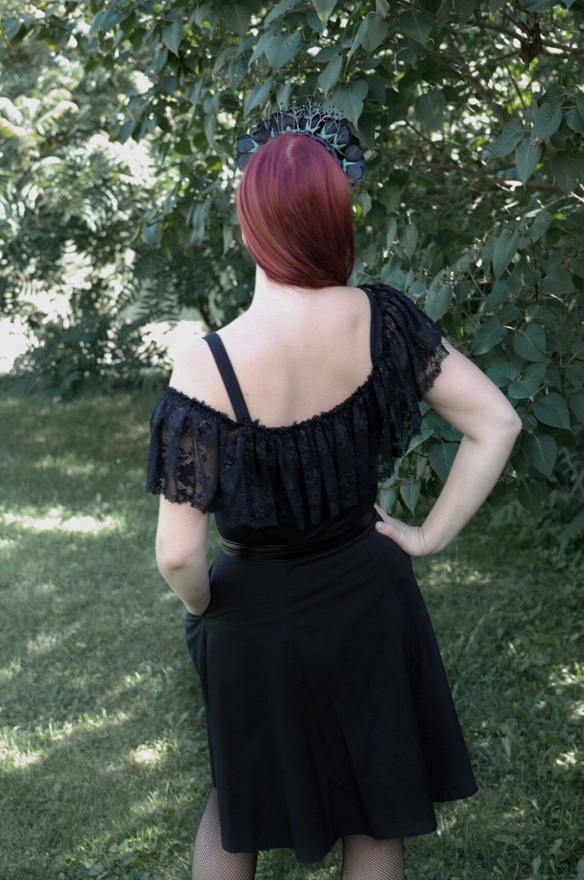 Black Lace Off Shoulder Ruffle Top With Straps - Etsy