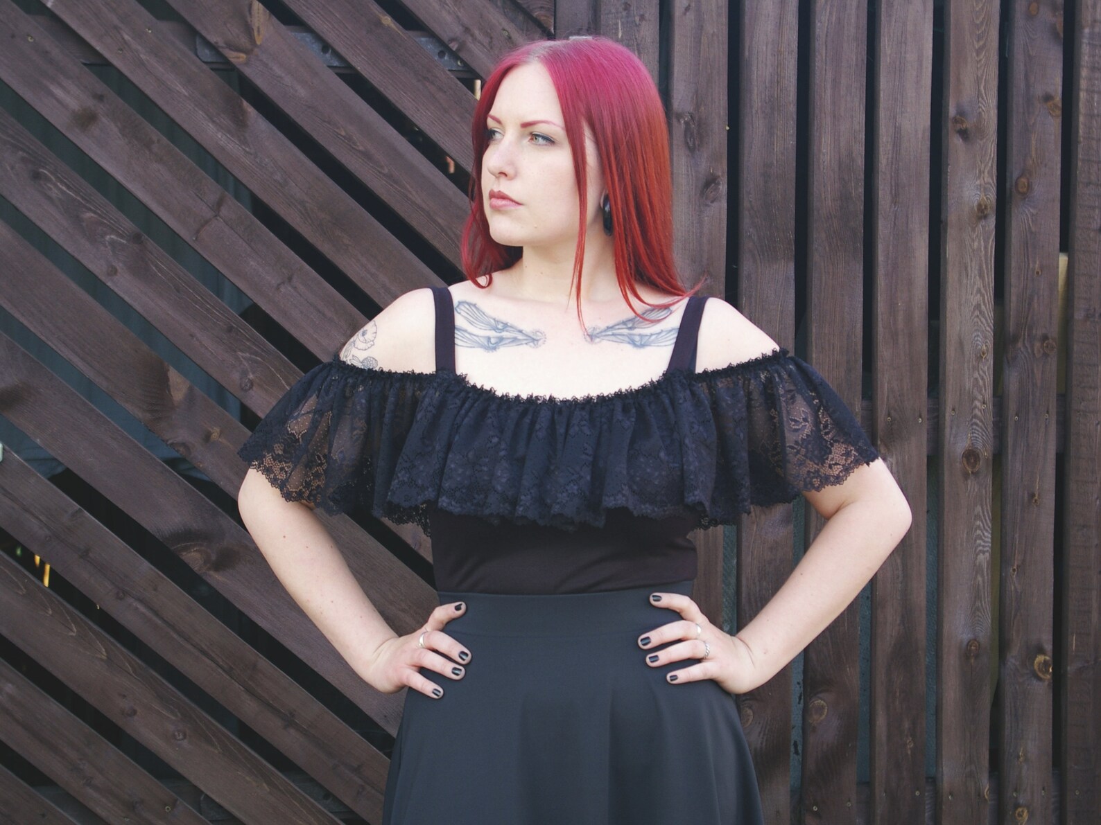 Black Lace Off Shoulder Ruffle Top With Straps - Etsy