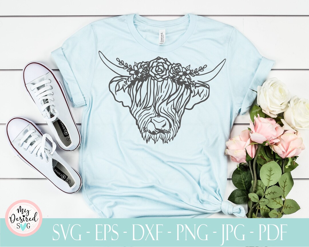Cow Face Svg Highland Cow Svg Cow With Flowers Floral Cow - Etsy