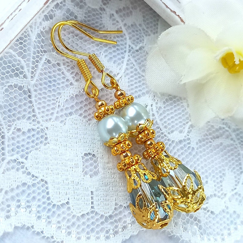 Ice Blue Pearl and Crystal Drop Earrings Pale Blue Vintage - Etsy