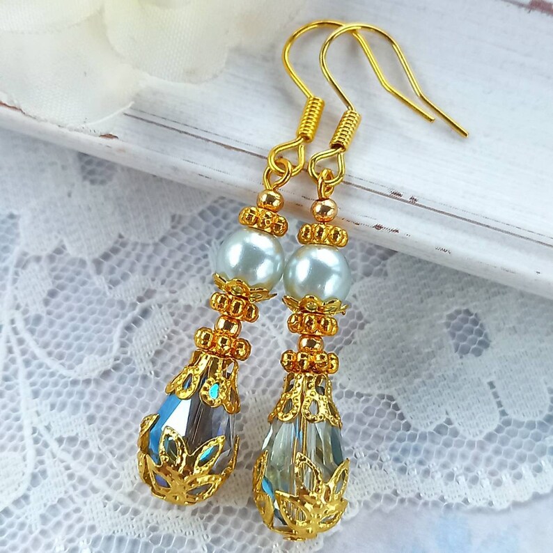 Ice Blue Pearl and Crystal Drop Earrings Pale Blue Vintage - Etsy