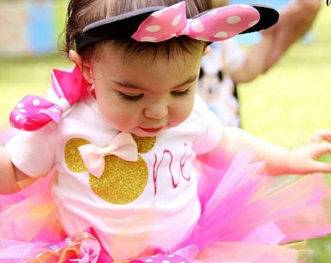 Minnie Mouse Birthday Tutu Outfit Dress Set Handmade Gold Face ANY Age ...