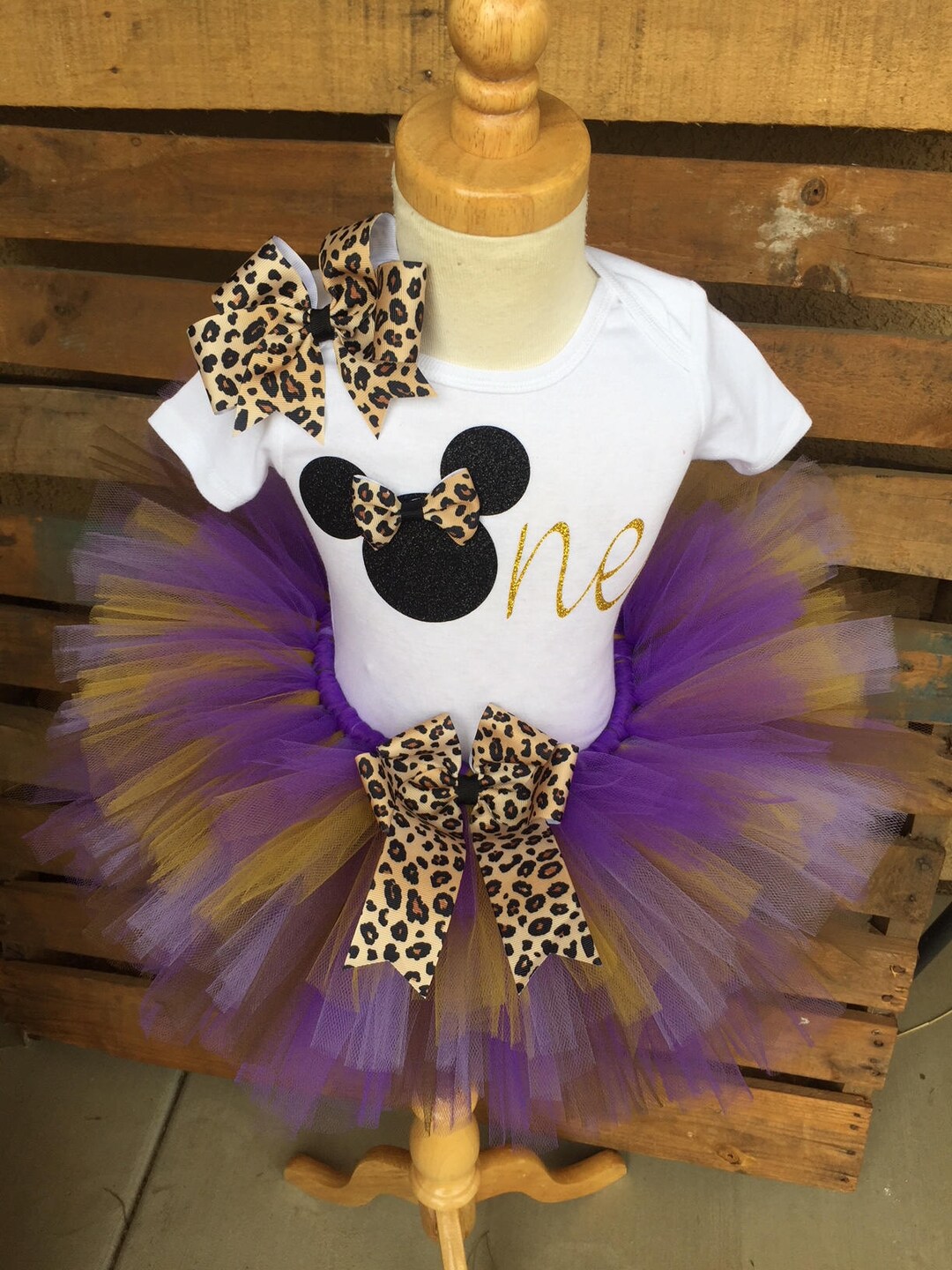 Minnie Mouse Birthday Tutu Outfit Dress Set Handmade Leopard - Etsy