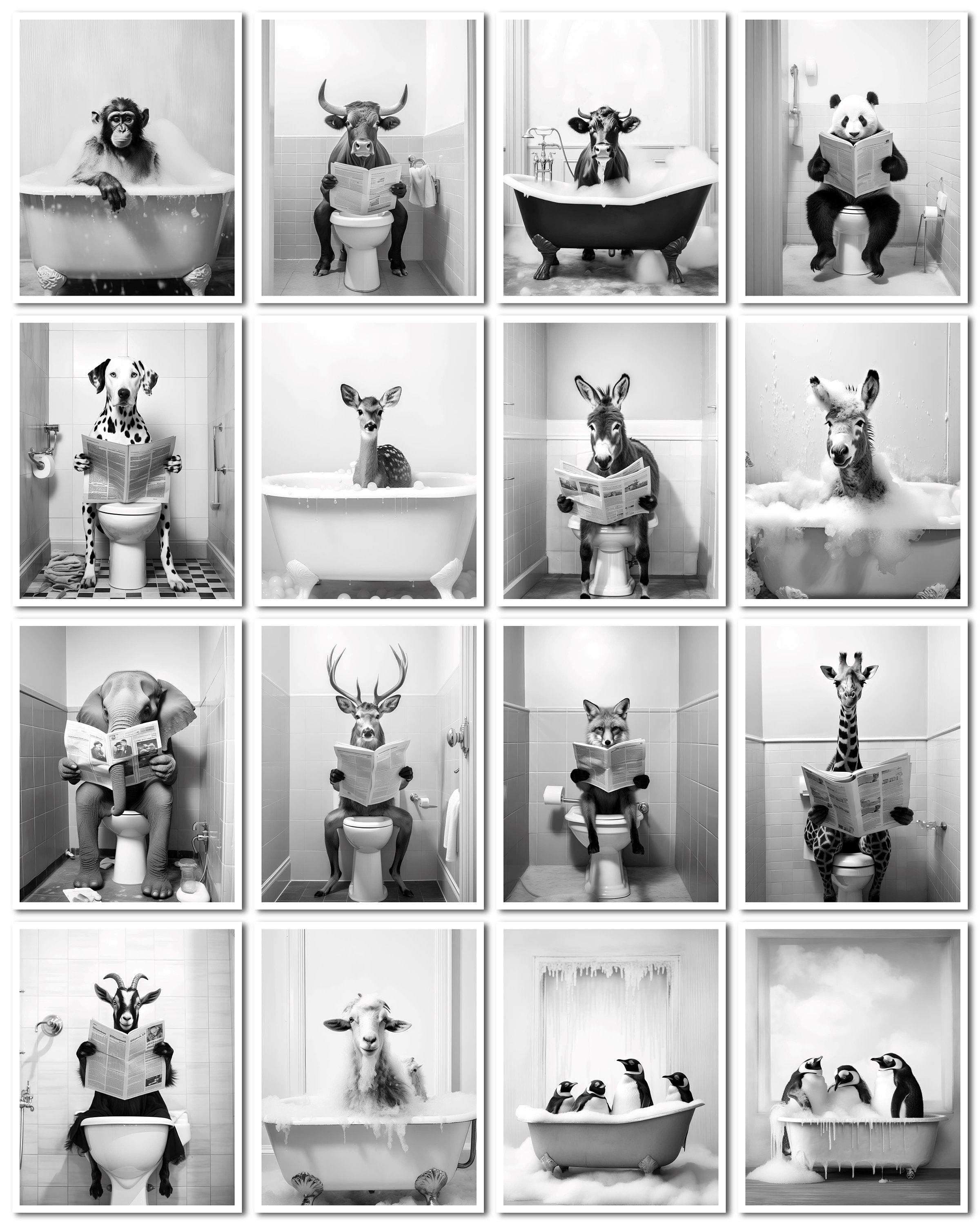Set of 80 Bathroom Animals Wall Art Bathroom Prints Bathroom - Etsy