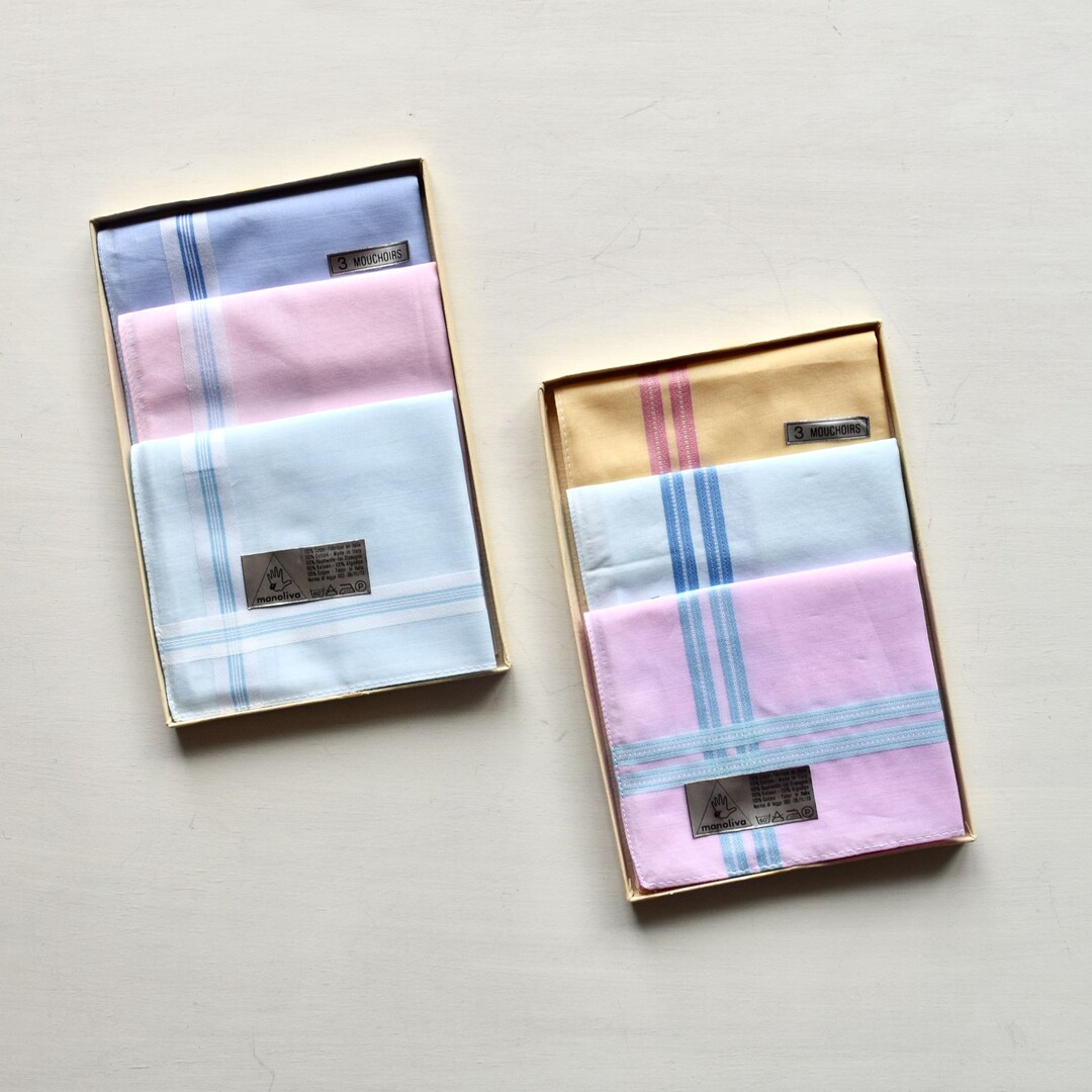 Vintage NOS Set of 3 Pastel Plaid Cotton Handkerchiefs | Vintage Men's ...