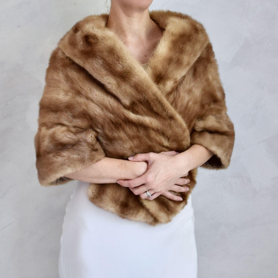 Vintage Light Brown Mink Shawl Jacket Real Fur Stole Fur Wedding Wrap ...