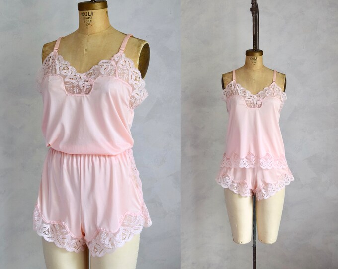Vintage 1980s Pale Pink Sleep Set | 70s 80s Vintage Nylon and Lace ...