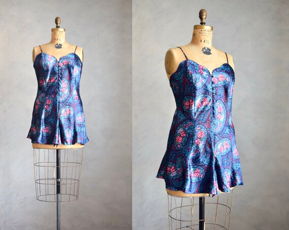 Vintage floral teddy romper vintage 1990s sleep romper | Etsy