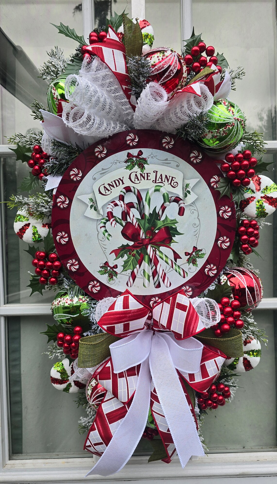 Candy Cane Lane Christmas Wreath: Peppermint Holiday Front Door Decor ...