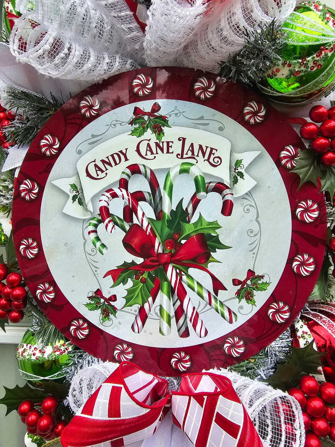 Candy Cane Lane Christmas Wreath: Peppermint Holiday Front Door Decor ...