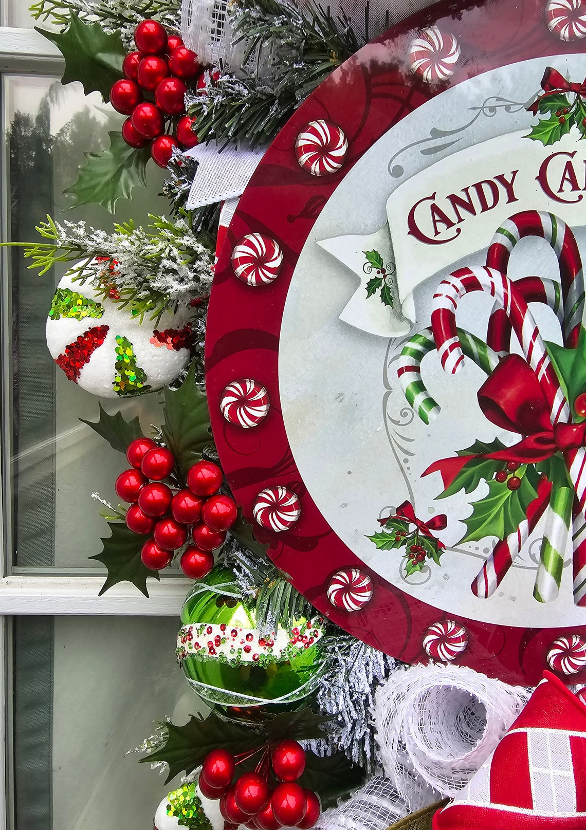 Candy Cane Lane Christmas Wreath: Peppermint Holiday Front Door Decor ...