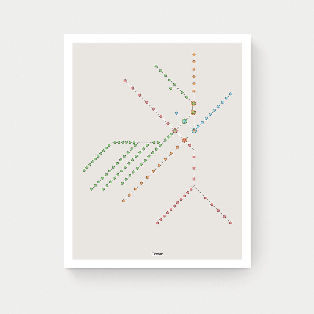 Boston MBTA 'T' Subway | Giclée Art Print | Boston 'T' Map | Minimalist ...