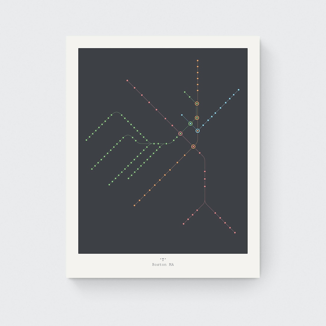 Boston MBTA Art Print | Minimalist Wall Art | Subway Map | Boston ...