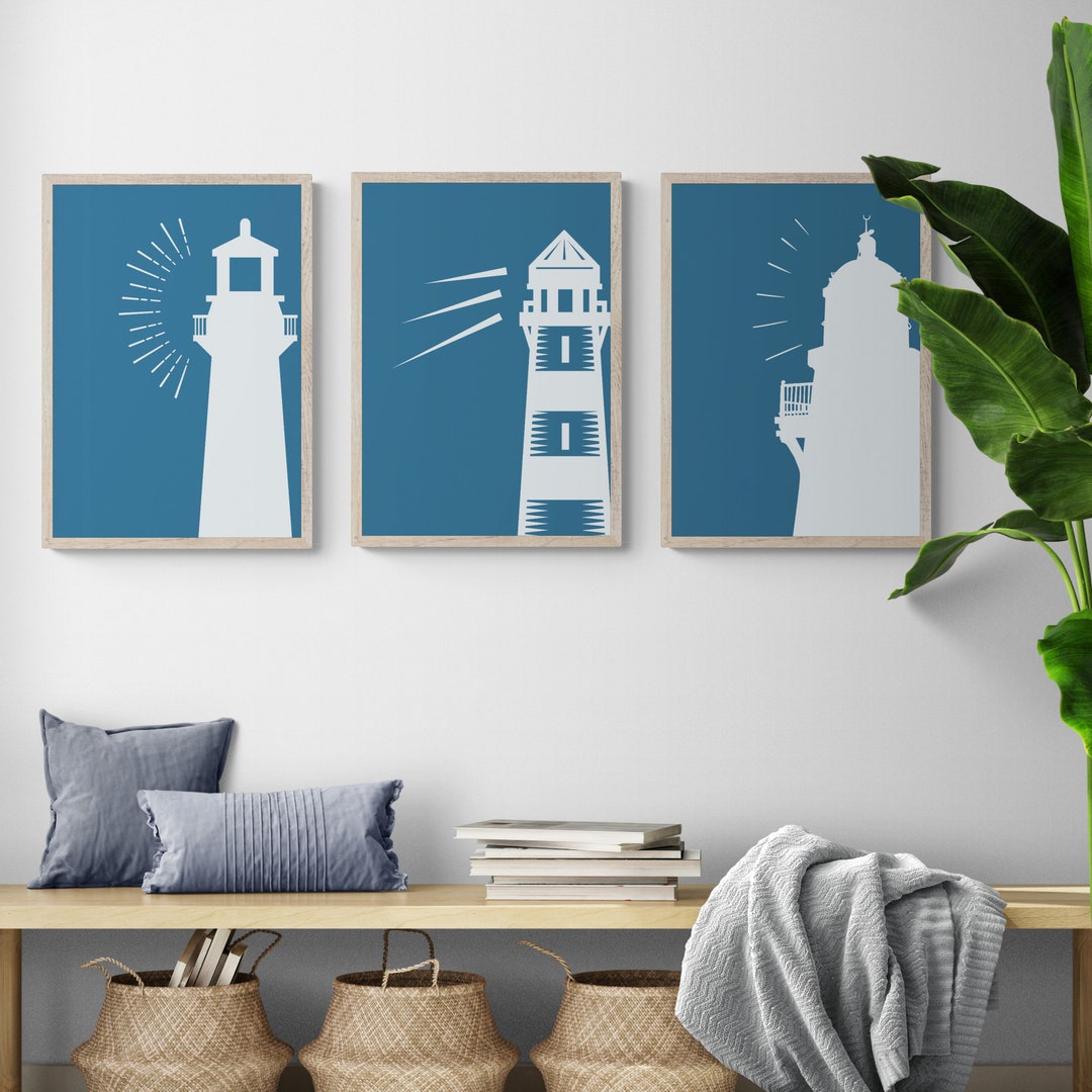 Lighthouse Prints Set of 3, British Coastal Wall Art - Etsy