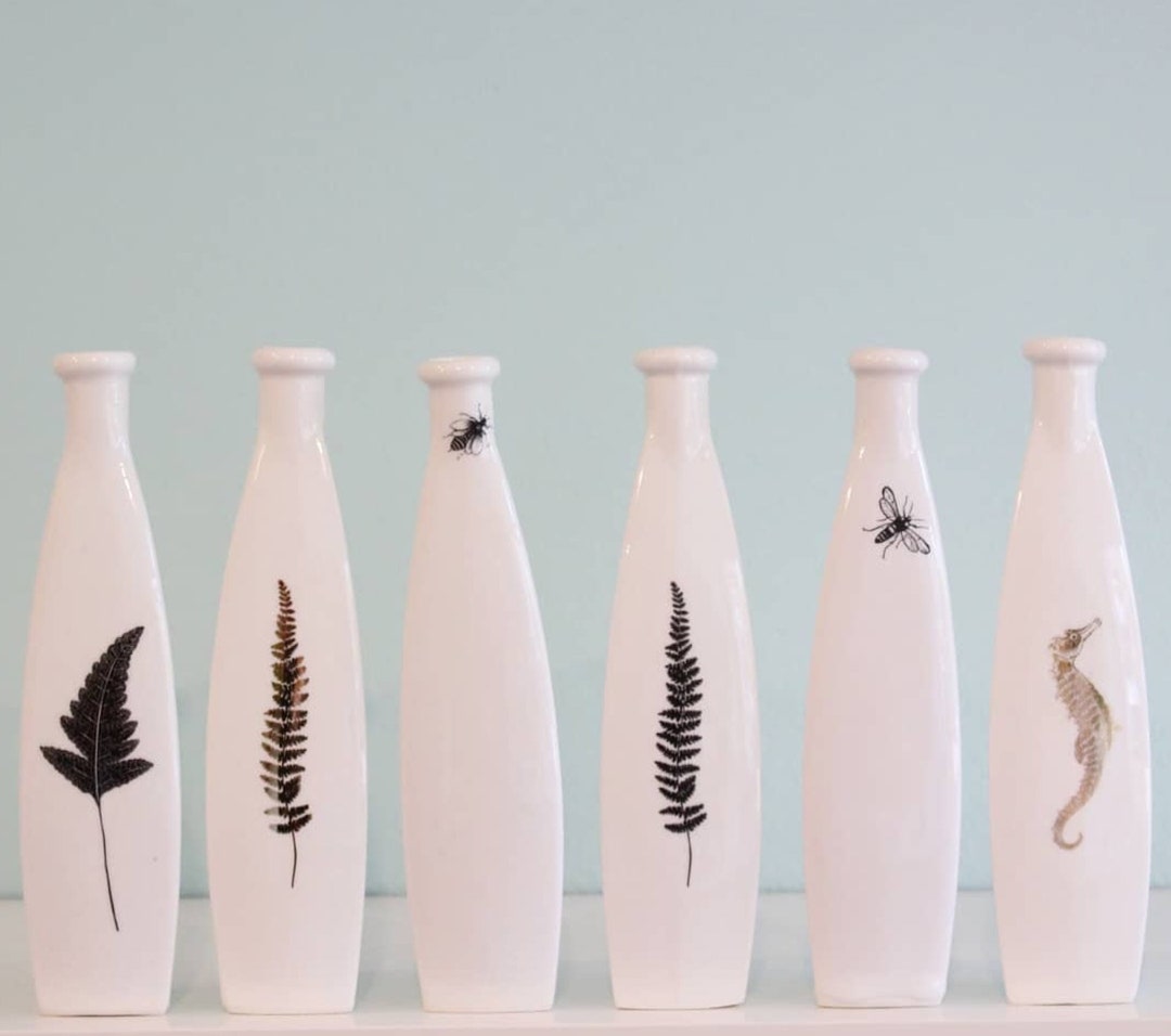 Flora & Fauna - Porcelain Triangle Vase - Narrow - White - Handmade ...