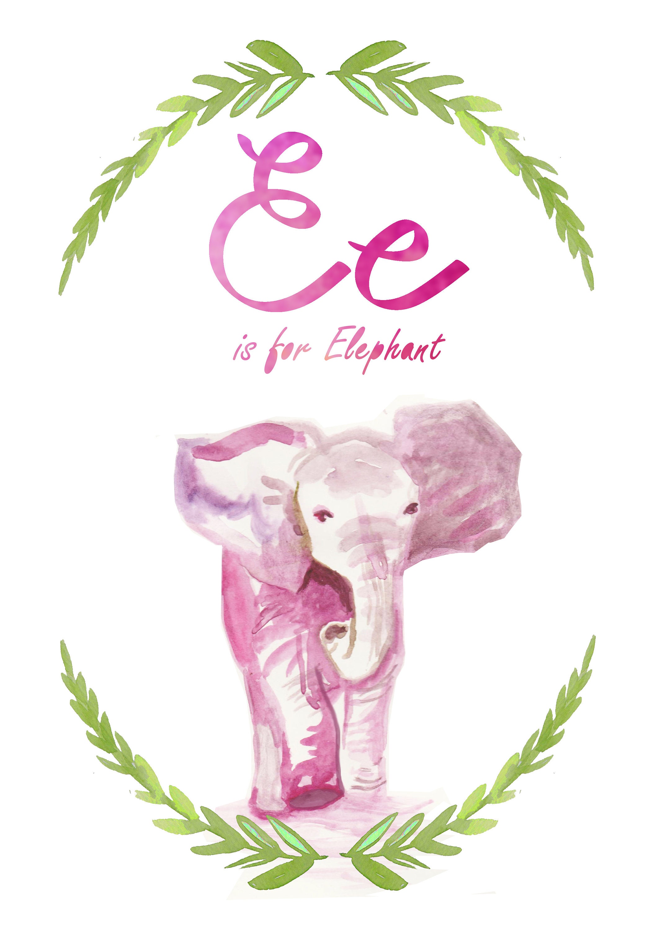 Animal Alphabet, E is for Elephant, Nursery Art, E for Elephant ...