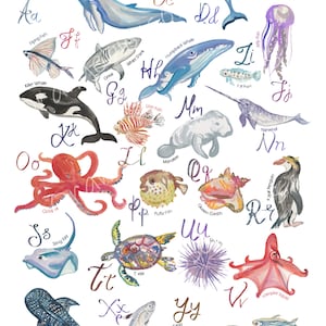 Sea Animals Alphabet Print, A-Z Sea Creatures, Nursery Art, Kids ...
