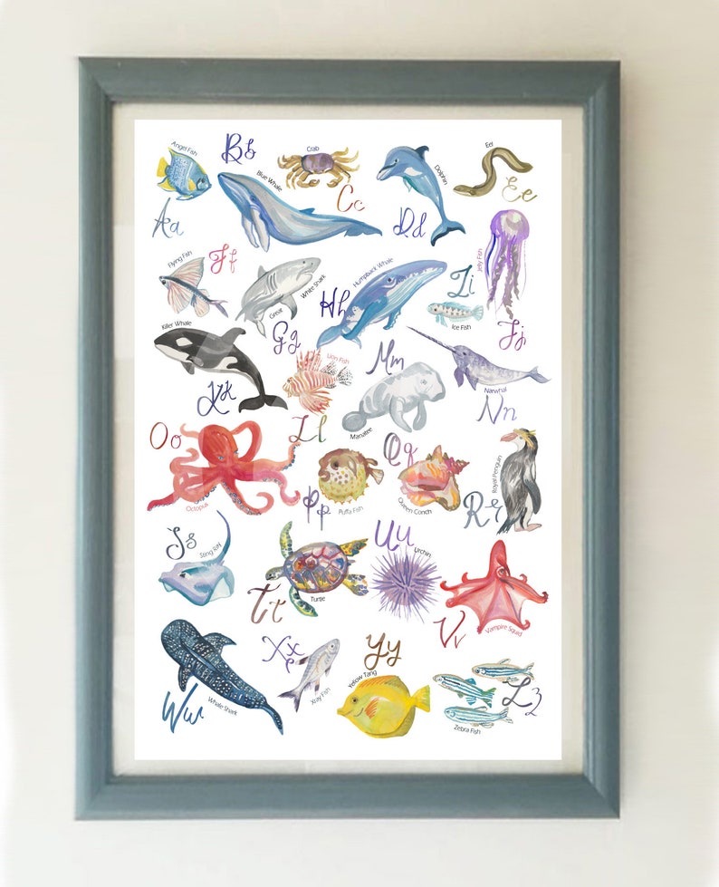 Sea Animals Alphabet Print A-Z Sea Creatures Nursery Art - Etsy UK