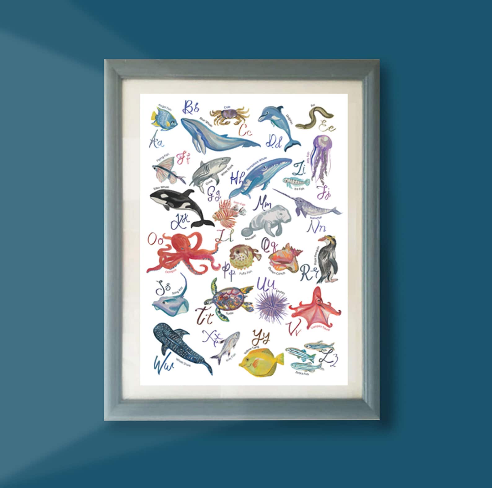 Sea Animals Alphabet Print, A-Z Sea Creatures, Nursery Art, Kids ...