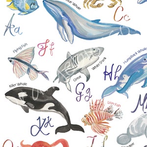 Sea Animals Alphabet Print, A-Z Sea Creatures, Nursery Art, Kids ...