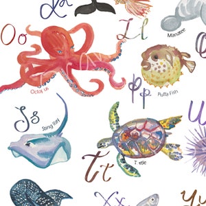 Sea Animals Alphabet Print, A-Z Sea Creatures, Nursery Art, Kids ...