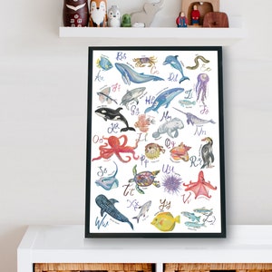 Sea Animals Alphabet Print, A-Z Sea Creatures, Nursery Art, Kids ...