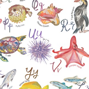 Sea Animals Alphabet Print, A-Z Sea Creatures, Nursery Art, Kids ...