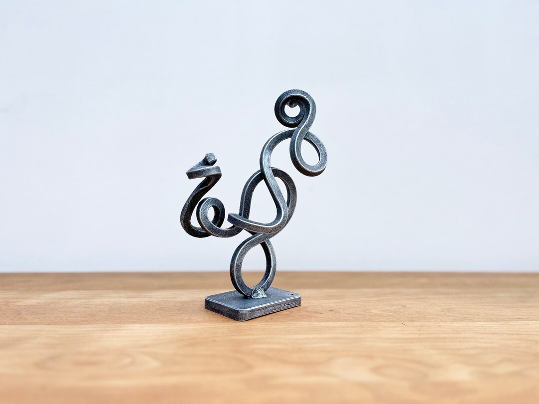 Handcrafted Miniature Abstract Forged Metal Sculpture: Expressive ...