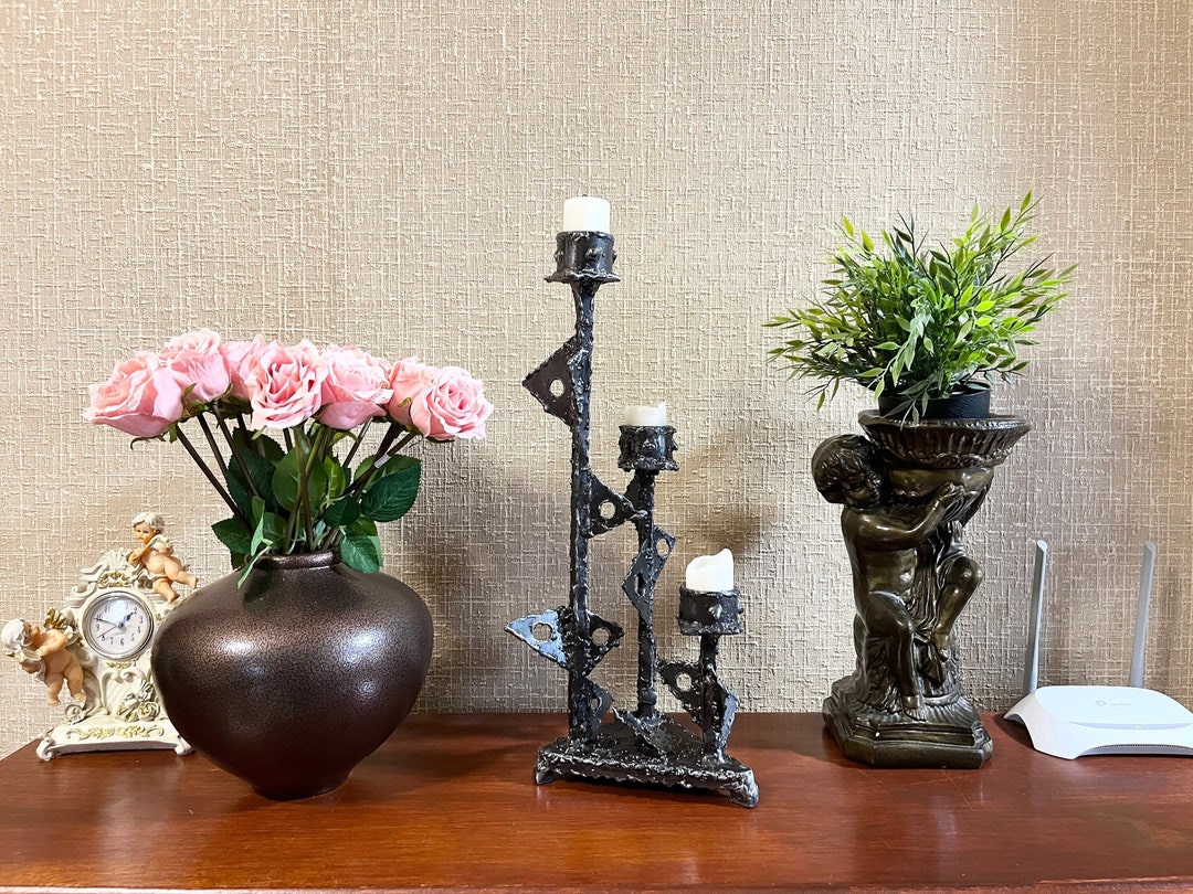 Handmade Metal Candle Holder for Three Candles. Unique Design. Welding ...