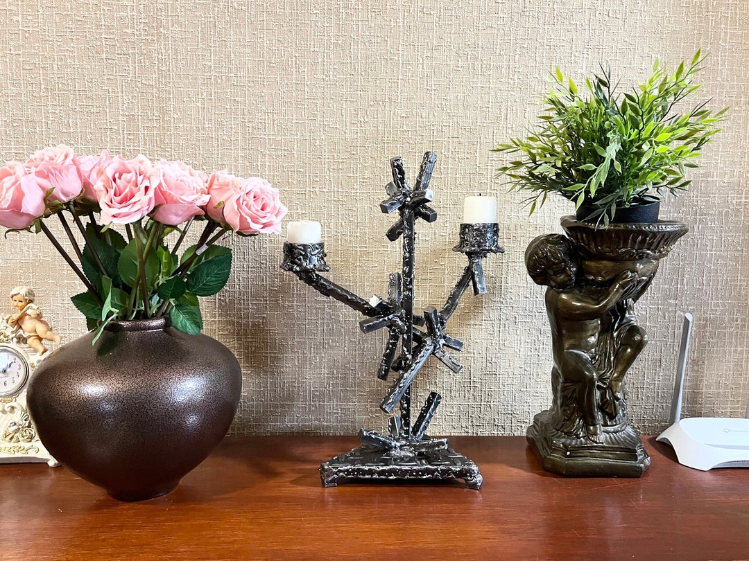 Handmade Metal Candle Holder for Two Candles Creative Welding Technique ...