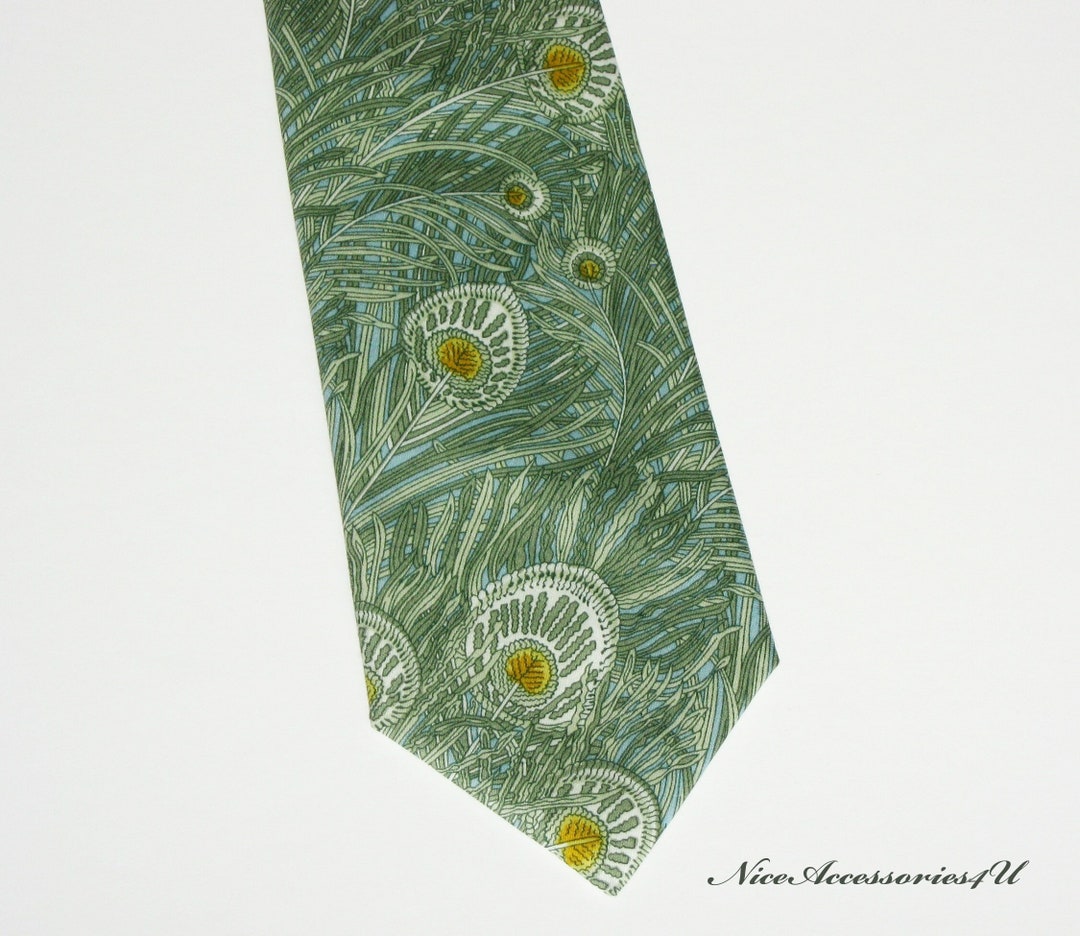 Men's Sage Green Tie Liberty Print ' Queen Hera'. Skinny/slim/regular ...
