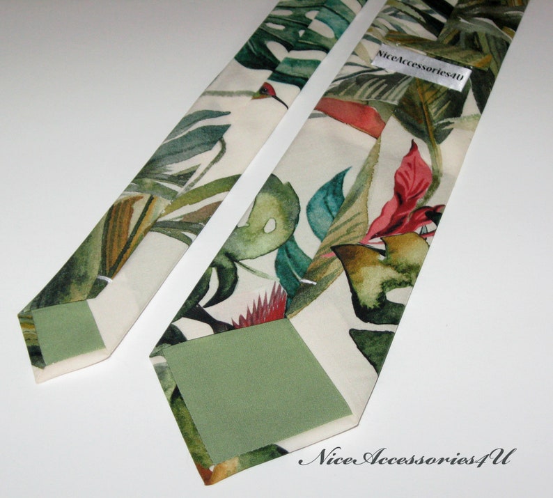 Tropical Print Green Tie for Men. Beach Wedding Skinny Necktie. Palm ...