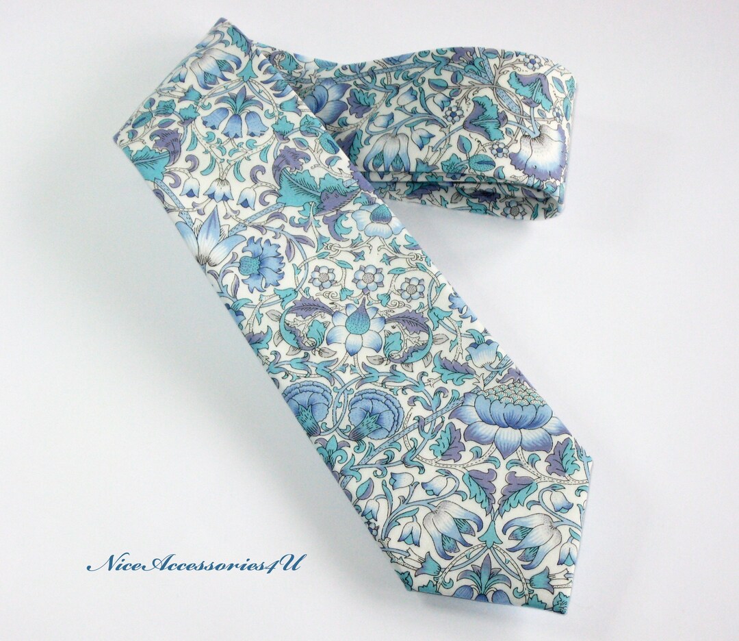 Men's Blue Floral Tie. Liberty Print 'lodden' Blue and Turquoise Neck ...